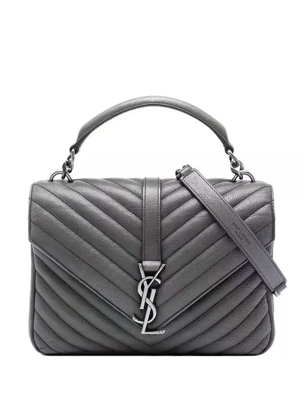 Saint Laurent Medium Chevron Sheepskin Monogram College Satchel - Grey