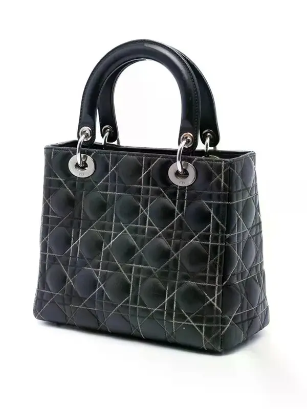 Dior Lambskin Cannage Contrast Stitch Lady Satchel - Black