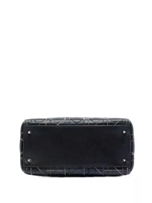 Dior Lambskin Cannage Contrast Stitch Lady Satchel - Black