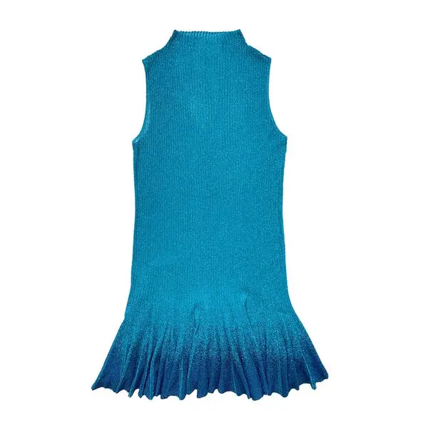 ARTO. Lurex Metallic Flying Summer Knit Cocktail Mini Dress - Blue
