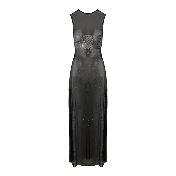 EMPRESS MIMI Astria Sheer Dress With Crystal Details - Black
