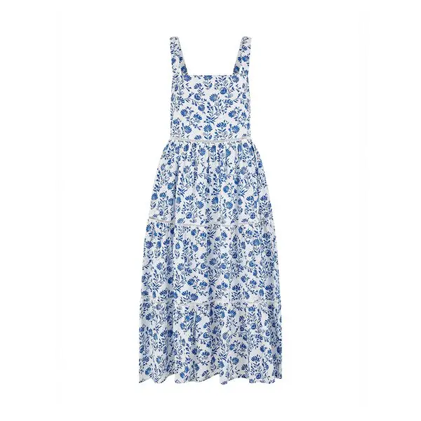 YUMI Floral Broderie Anglaise Midi Sun Dress - Blue