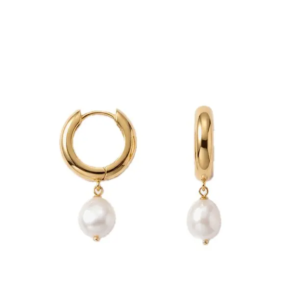 ELK & BLOOM 14k Freshwater Pearl Hoop Earrings - Gold