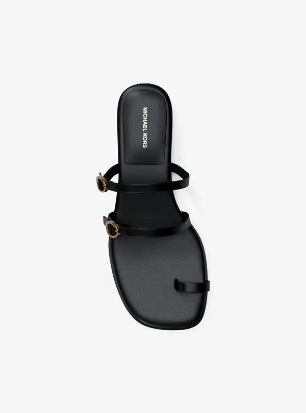 Michael Kors Kya Leather Flat Sandal - Black