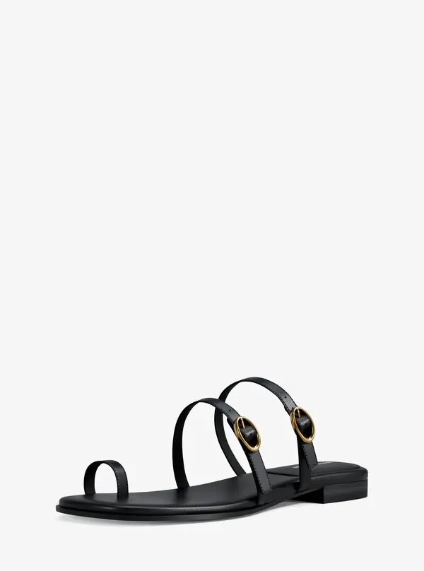 Michael Kors Kya Leather Flat Sandal - Black