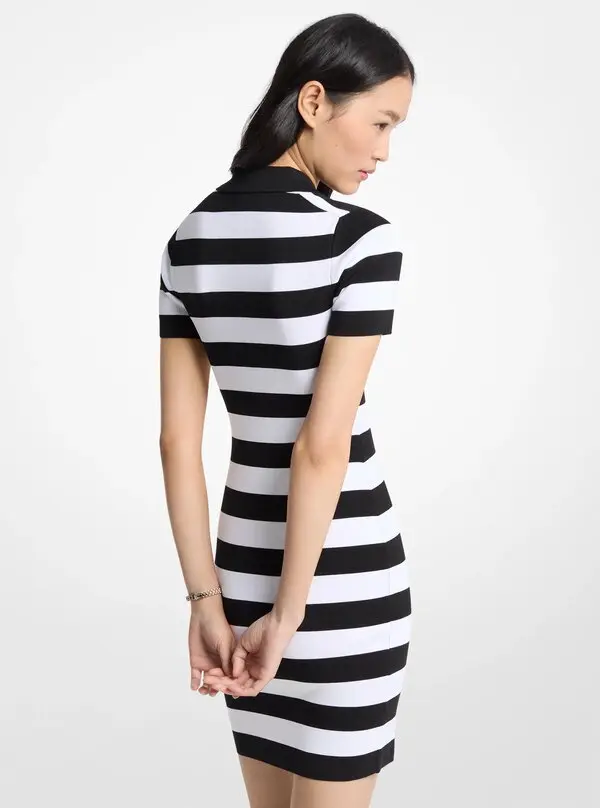 Michael Kors Striped Stretch Knit Polo Dress