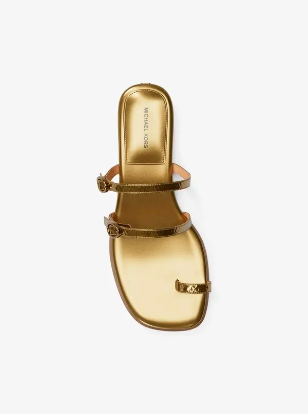 Michael Kors Kya Metallic Embossed Leather Flat Sandal - Gold