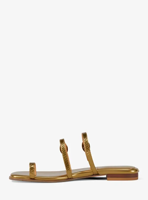 Michael Kors Kya Metallic Embossed Leather Flat Sandal - Gold