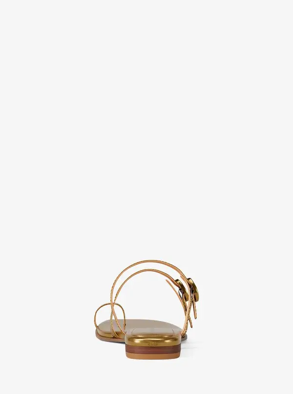 Michael Kors Kya Metallic Embossed Leather Flat Sandal - Gold
