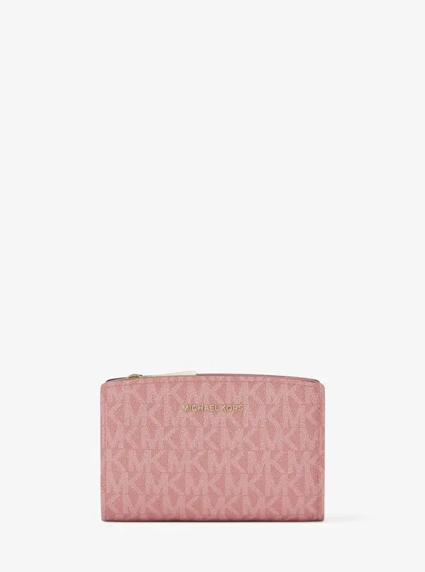 Michael Kors Bryant Medium Signature Logo Wallet In By - Pink