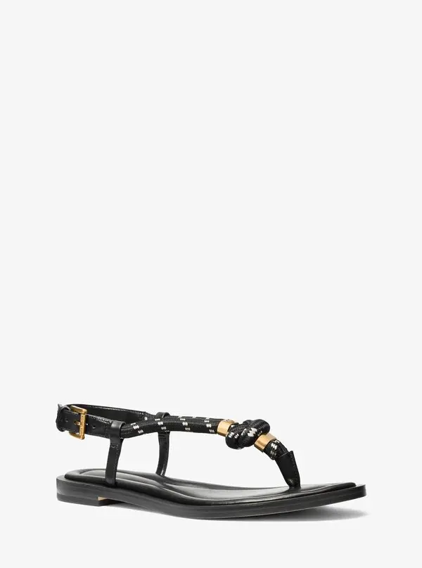 Michael Kors Hera Corded Leather Thong Sandals - Black