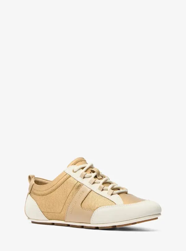 Michael Kors Keely Color-block Metallic Leather Trainers - Gold
