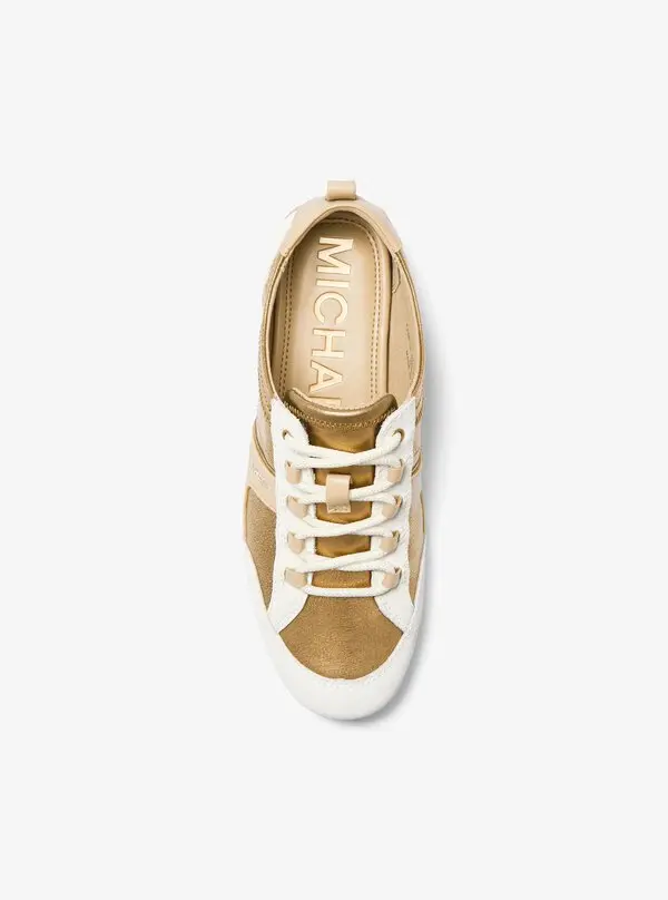 Michael Kors Keely Color-block Metallic Leather Trainers - Gold