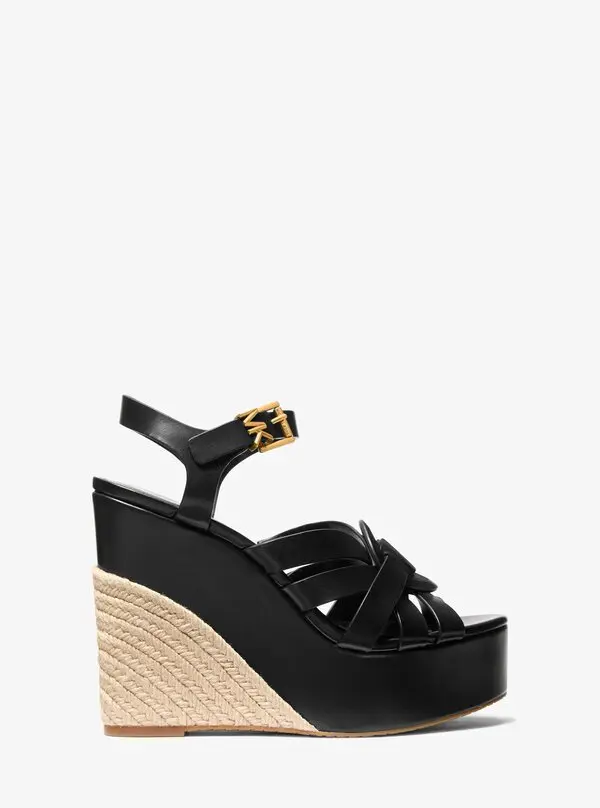 Michael Kors Erika Leather Platform Wedge Sandals - Black