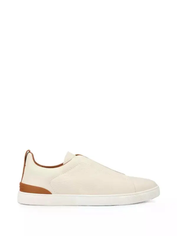 Zegna Triple Stitch Leather Sneakers - Neutrals