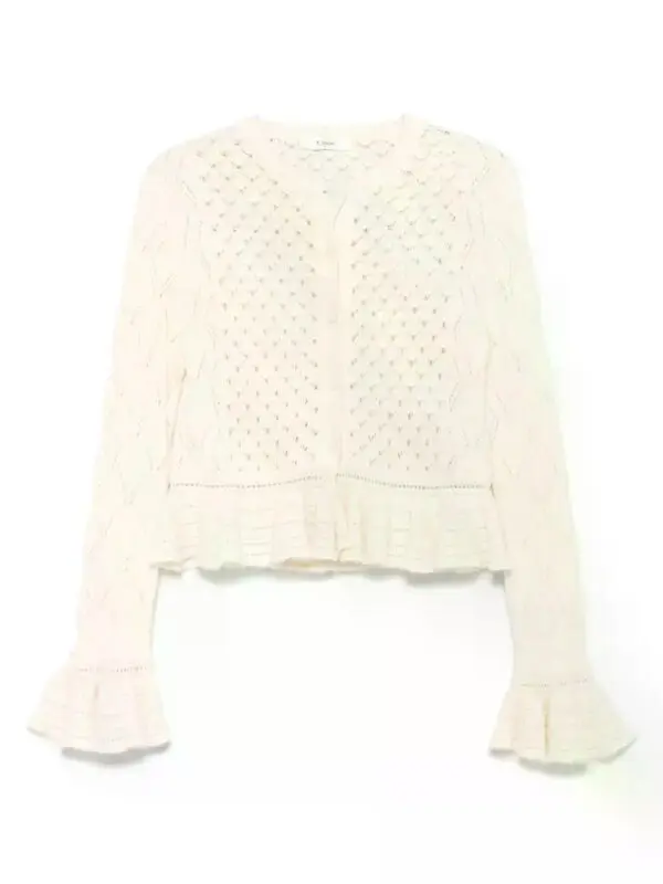 Chloé Pointelle Knit Ruffled Cardigan