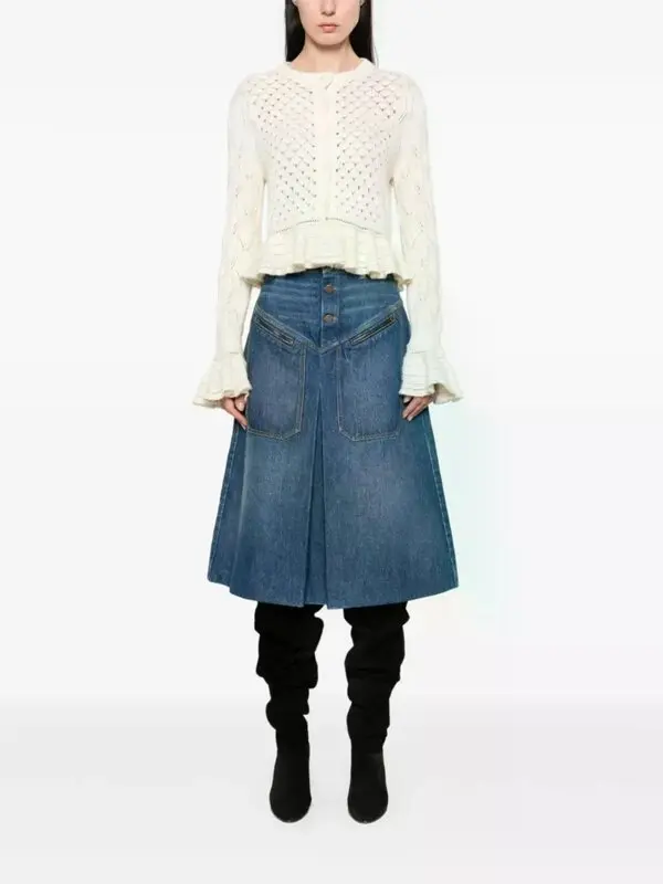Chloé Pointelle Knit Ruffled Cardigan