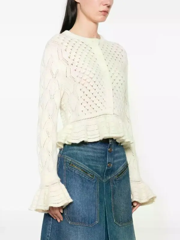 Chloé Pointelle Knit Ruffled Cardigan
