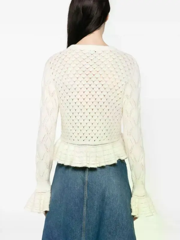 Chloé Pointelle Knit Ruffled Cardigan