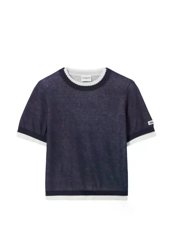 Claudie Pierlot Short-sleeved Knit Jumper With Scalloped Trim - Blue