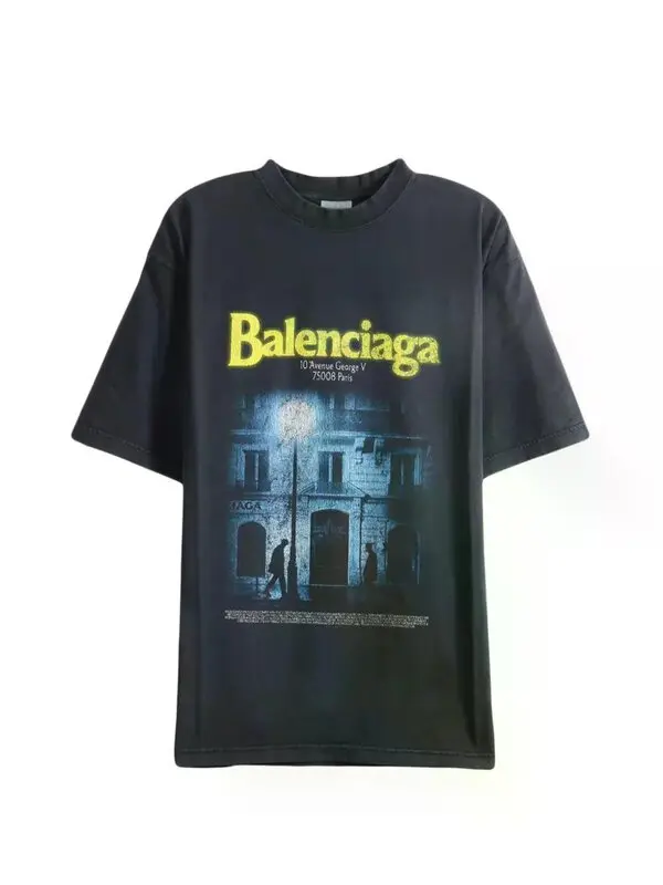 Balenciaga Graphic-print Washed T-shirt - Black
