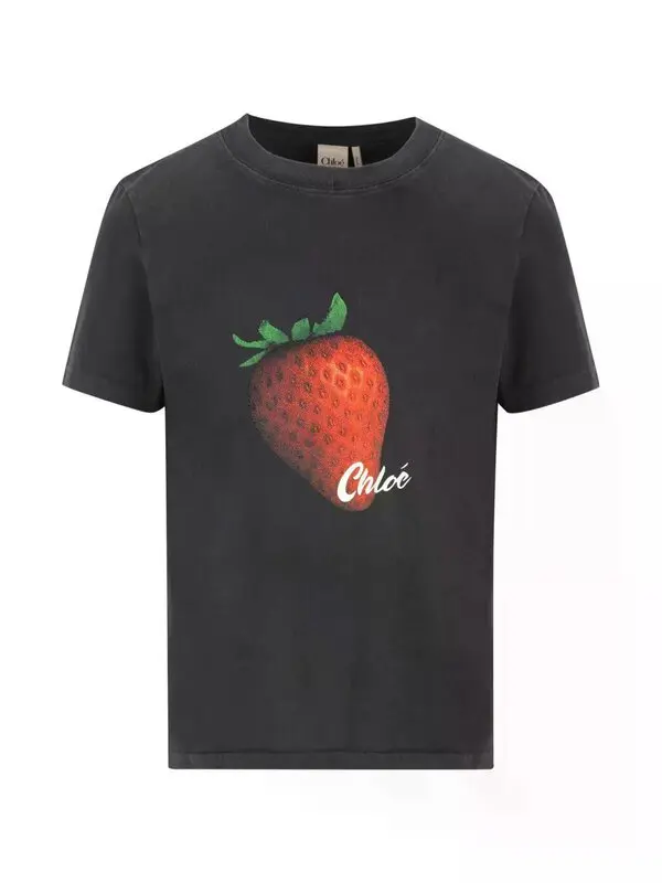 Chloé Strawberry Print Cotton T-shirt - Grey