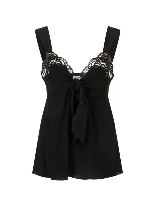 Chloé Lace-trim Bow Detail Sleeveless Silk Blouse - Black