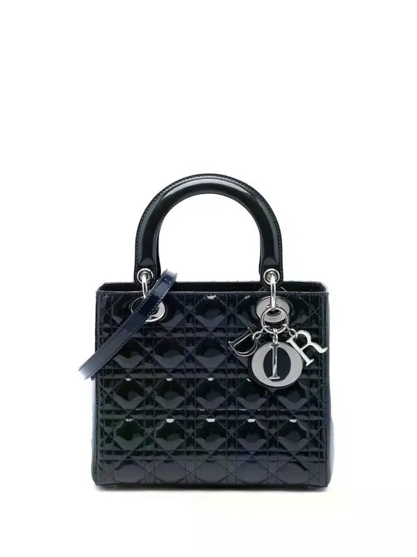 Dior Medium Patent Cannage Lady Satchel - Blue
