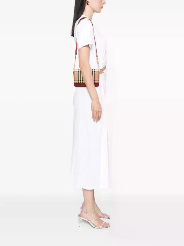 Burberry House Check Trimmed Leather Flap Crossbody Bag - Red