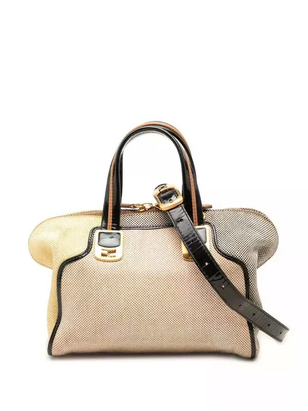 Fendi Mini Canvas Colorblock Chameleon Satchel - Neutrals