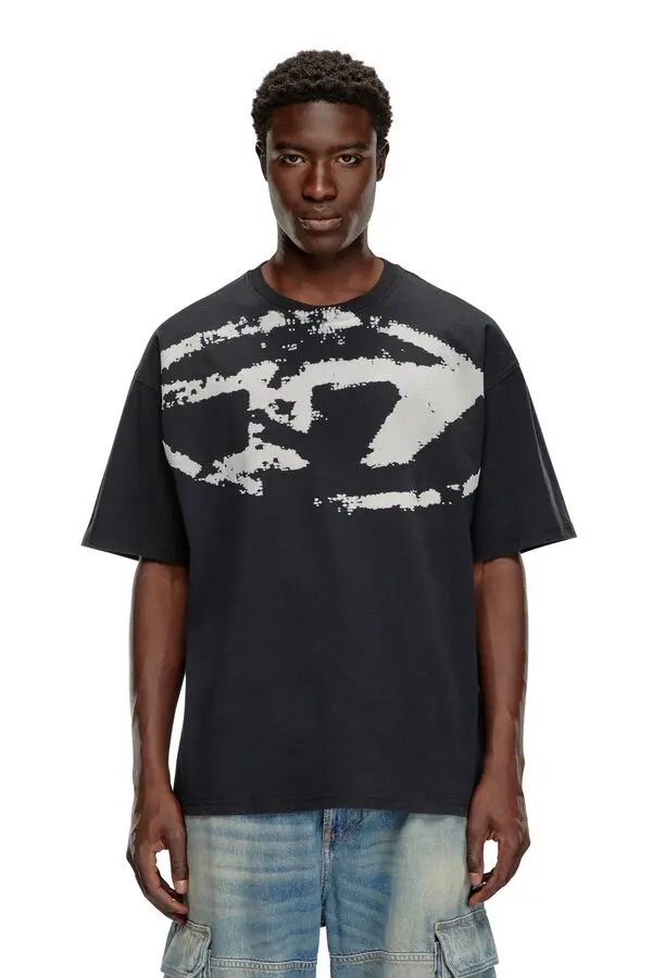 DIESEL® T-shirt With Distressed Flocked Logo - Black