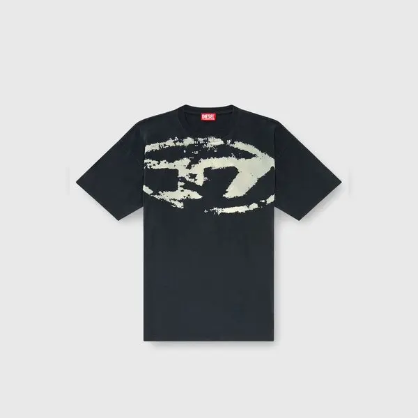 DIESEL® T-shirt With Distressed Flocked Logo - Black