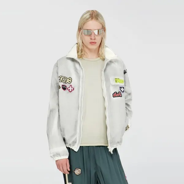 DIESEL® Windbreaker With Trompe L'oeil Patches - Grey