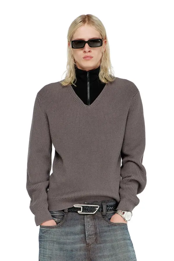 DIESEL® Half-zip Sweater With Layered Neckline - Multicolor