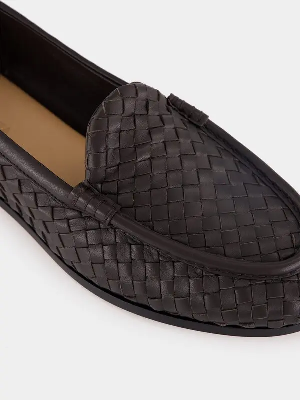 Bottega Veneta Silenzio Intrecciato Leather Loafers - Brown