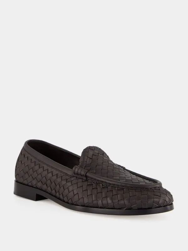 Bottega Veneta Silenzio Intrecciato Leather Loafers - Brown