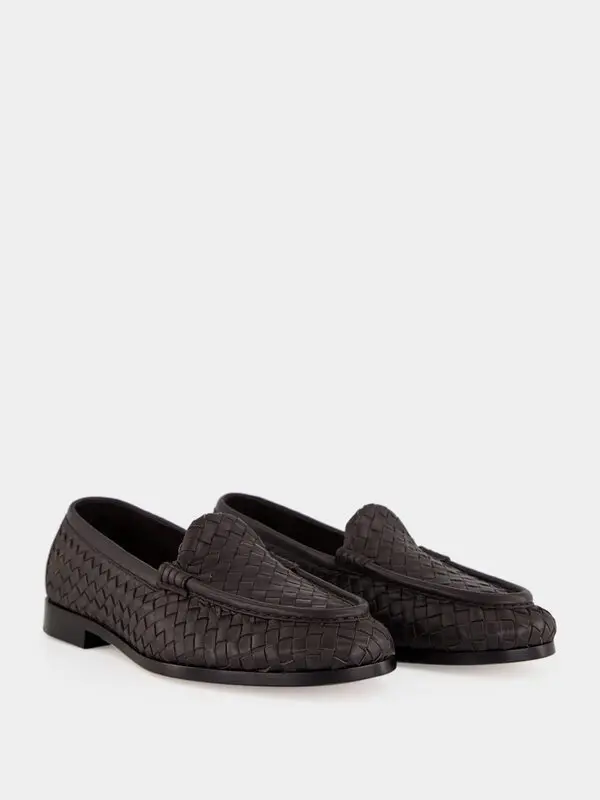 Bottega Veneta Silenzio Intrecciato Leather Loafers - Brown