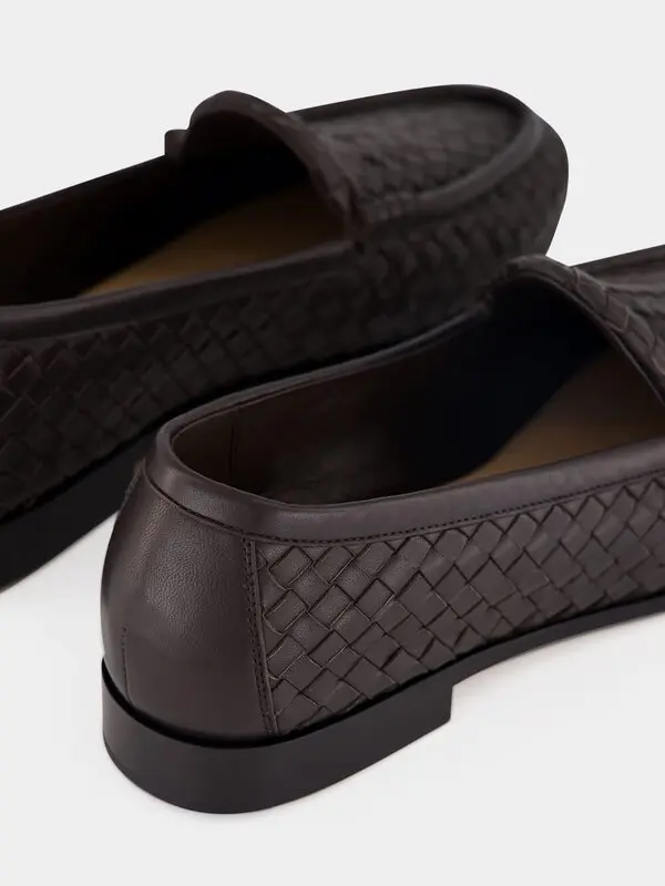 Bottega Veneta Silenzio Intrecciato Leather Loafers - Brown