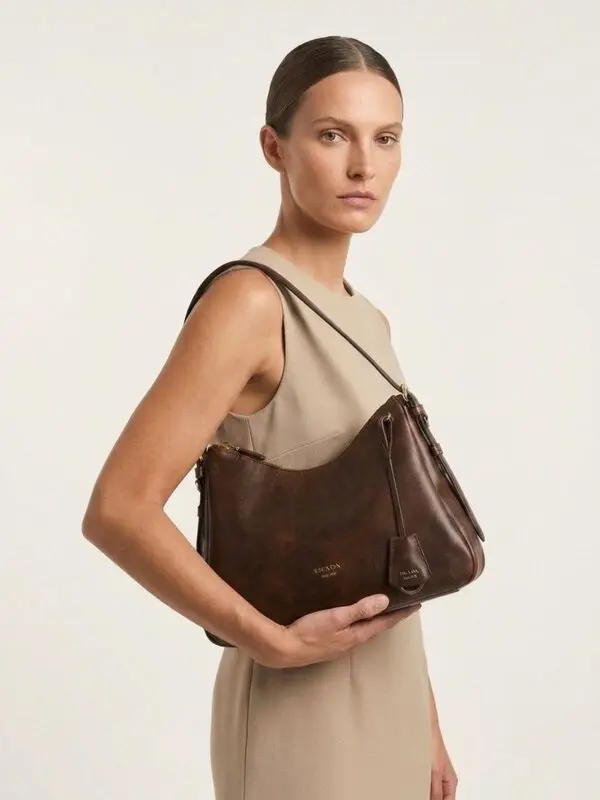 Prada Cocoa Leather Shoulder Bag - Brown