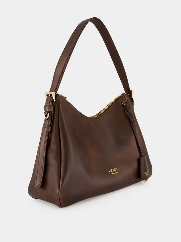 Prada Cocoa Leather Shoulder Bag - Brown