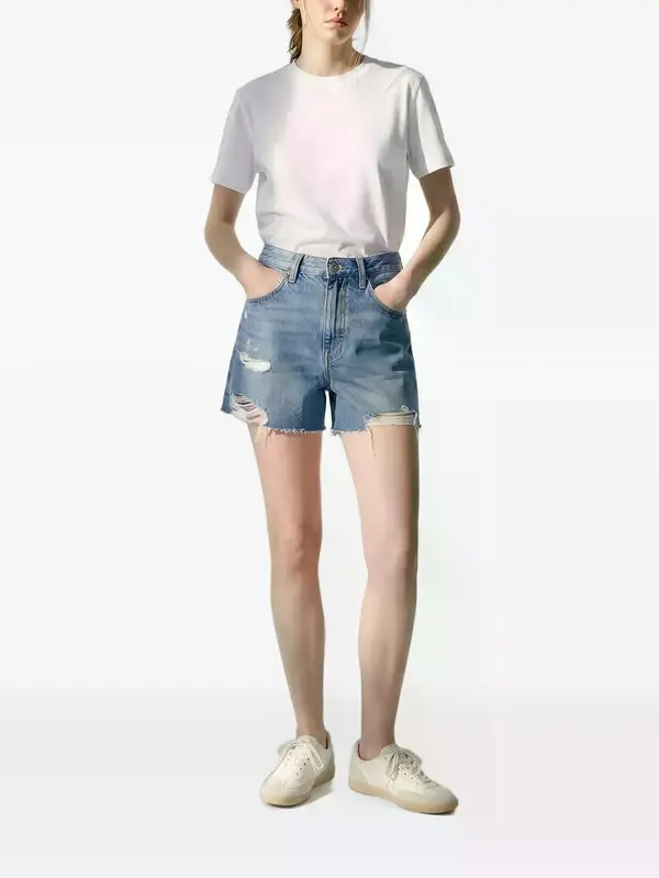 HEY JOANIE Distressed Frayed-hem Denim Shorts
