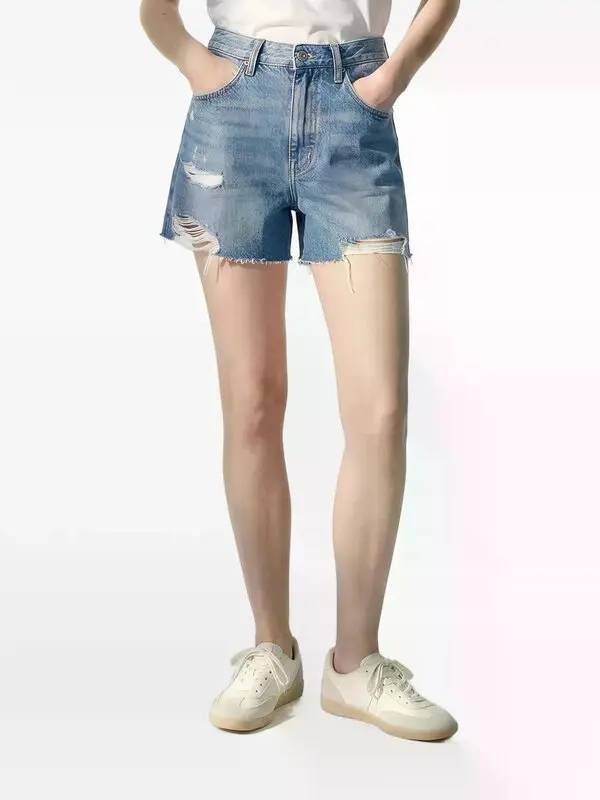 HEY JOANIE Distressed Frayed-hem Denim Shorts