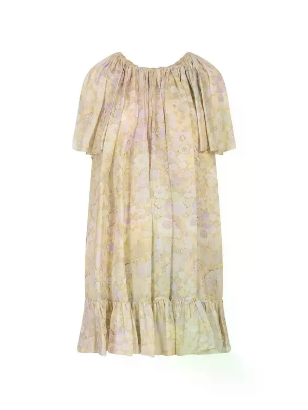Chloé Floral-print Ruffled Mini Dress - Neutrals