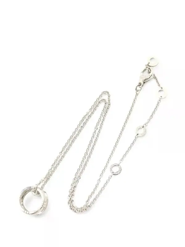 BVLGARI 18k White Gold Parentesi Logo Pendant Necklace - Silver