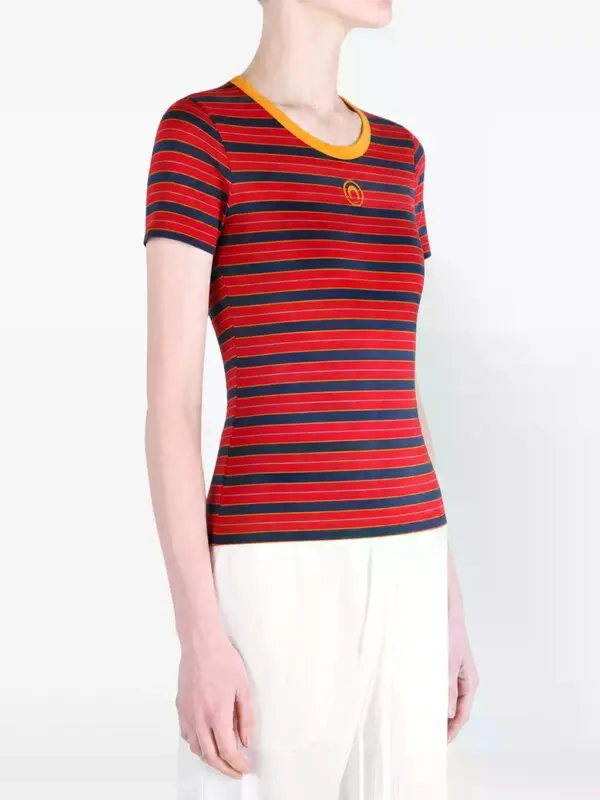 MARINE SERRE Striped Embroidered Logo T-shirt - Red