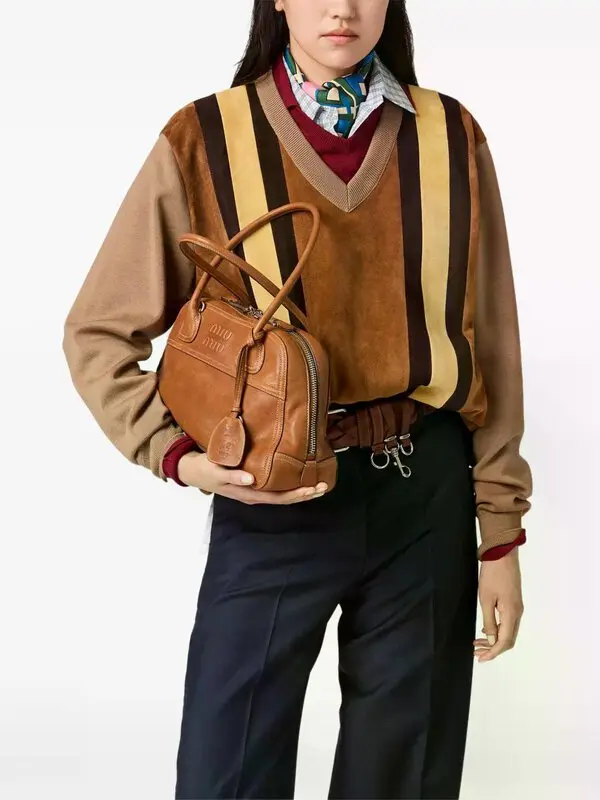 Miu Miu Wool And Suede V-neck Sweater