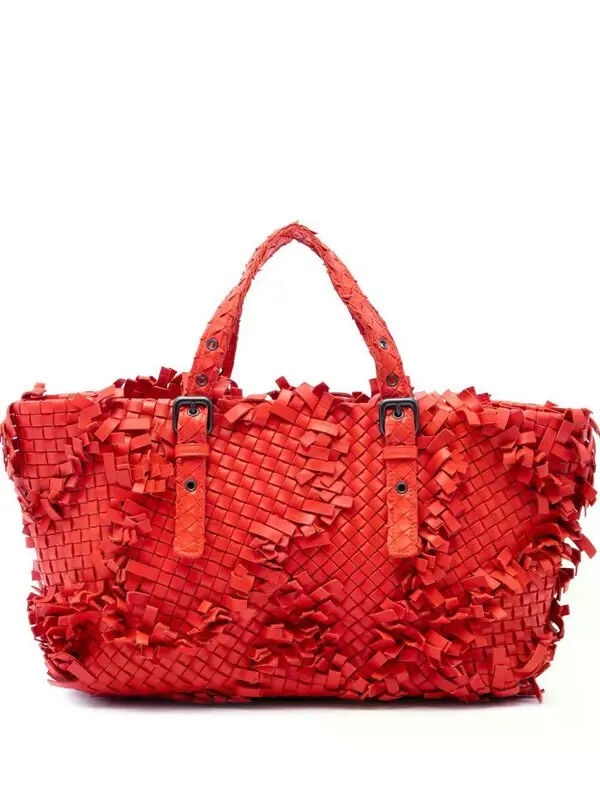Bottega Veneta Nappa Intrecciato Patchwork Lido Fringe Tote Bag - Orange