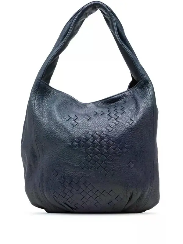 Bottega Veneta Intrecciato Trimmed Deerskin Hobo Shoulder Bag - Blue