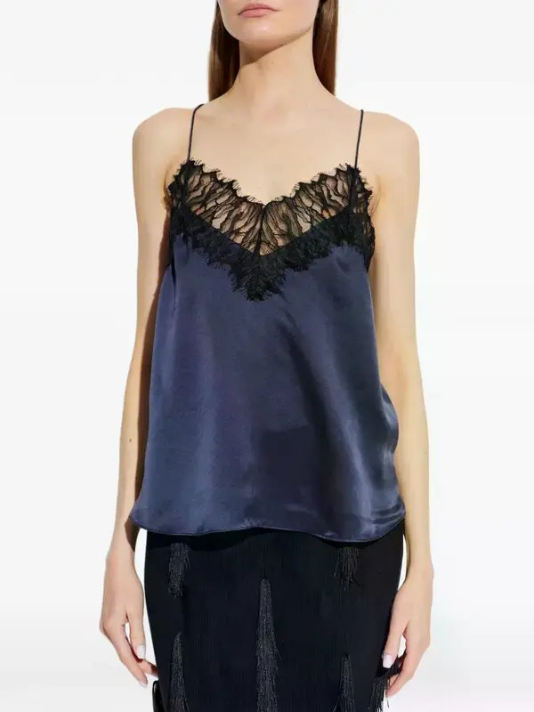 IRO PARIS Silk Lace-trimmed Top - Blue