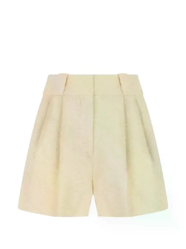 BLAZÉ MILANO Cream Bouclé Pleated Shorts